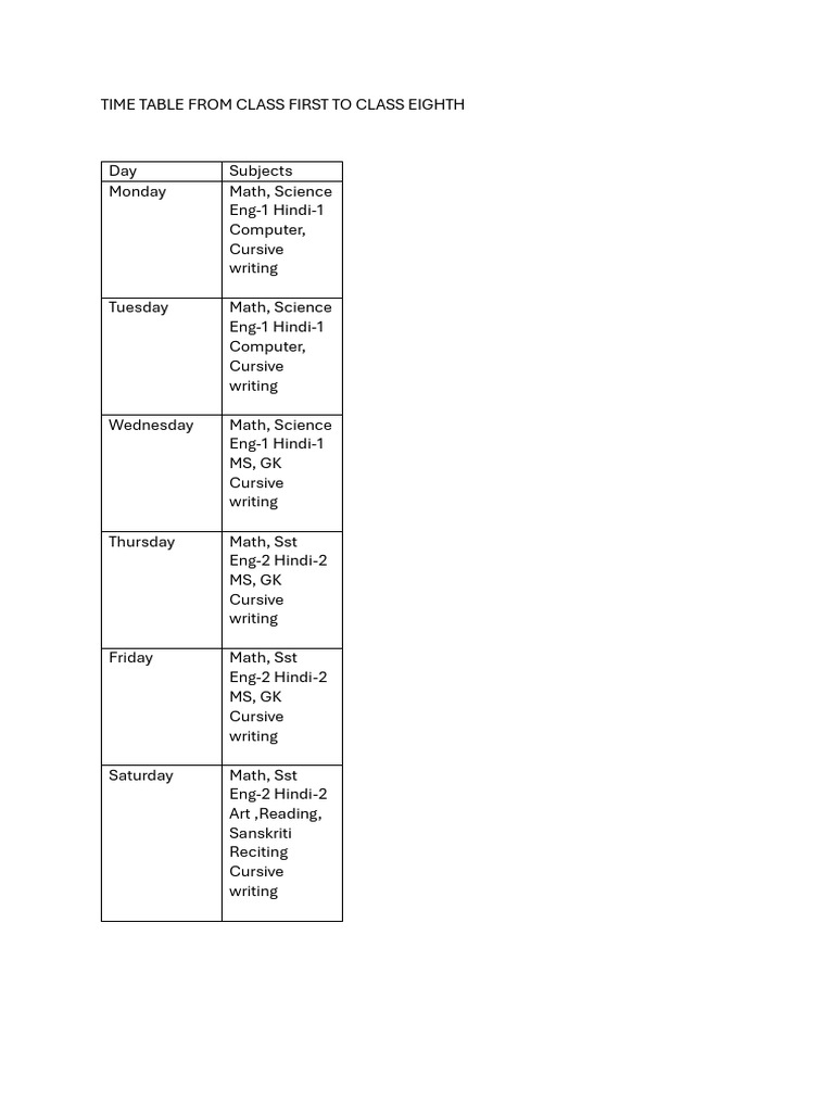 Time Table | PDF