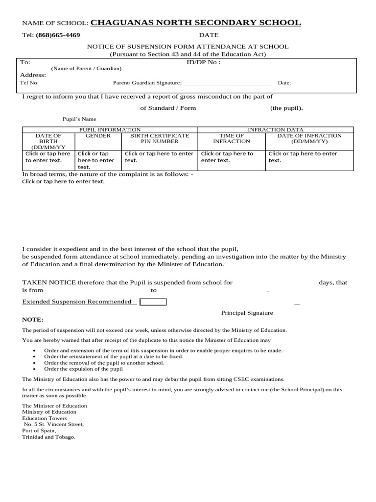 Fillable Suspension Forms | PDF