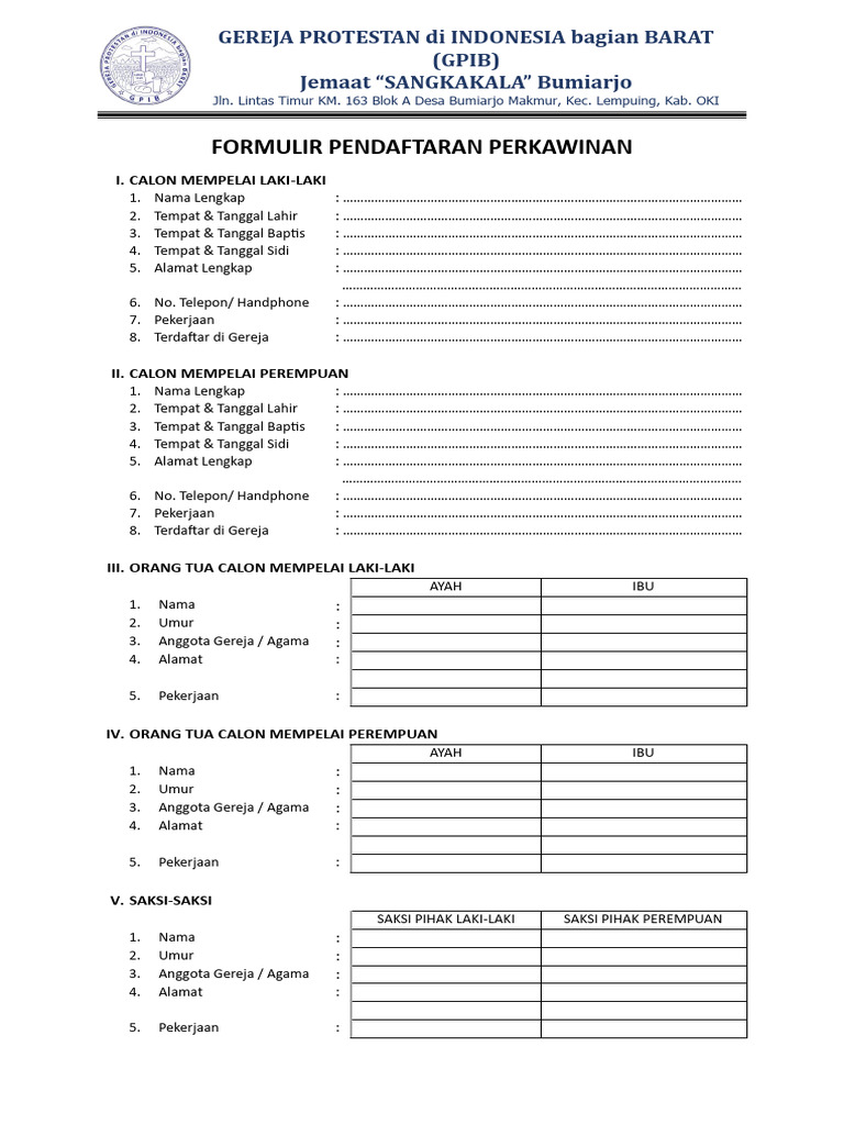 Formulir Pendaftaran Perkawinan Edit | PDF