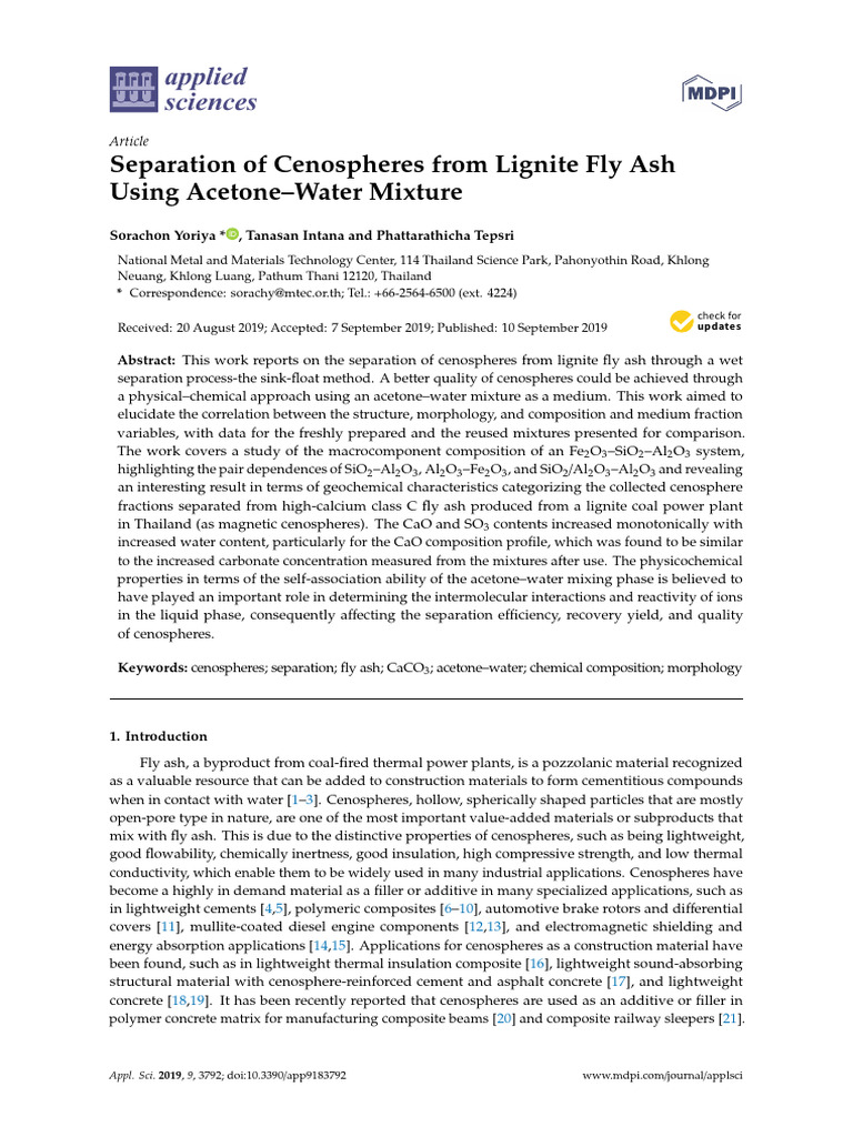 2019-Separation of Cenospheres From Lignite Fly Ash Using Acetone Water ...