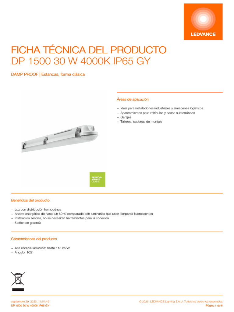 Ficha Técnica Del Producto Ficha Técnica Del Producto DP 1500 30 W 4000K IP65 GY | PDF ...