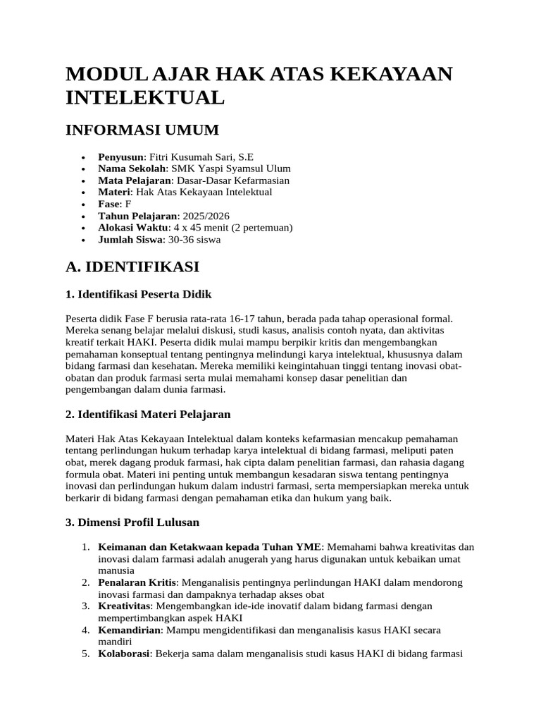 Modul Ajar Hak Atas Kekayaan Intelektual | PDF