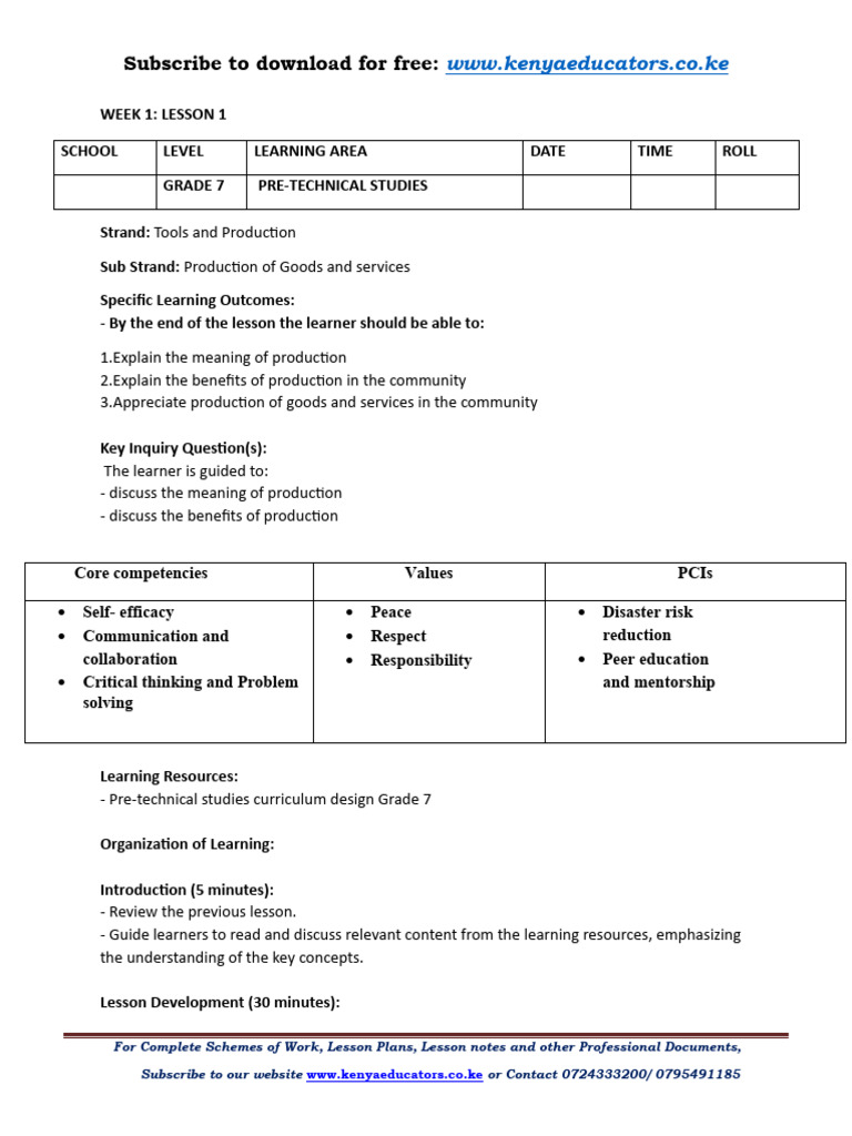 Grade 7 Production Lesson Plans | PDF | Learning | Lesson Plan