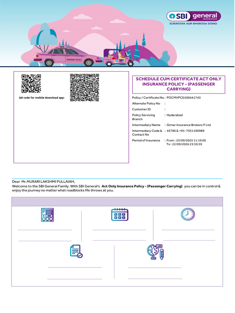 SBI Passenger Carrying Insurance Policy | PDF | Insurance | Driver's ...