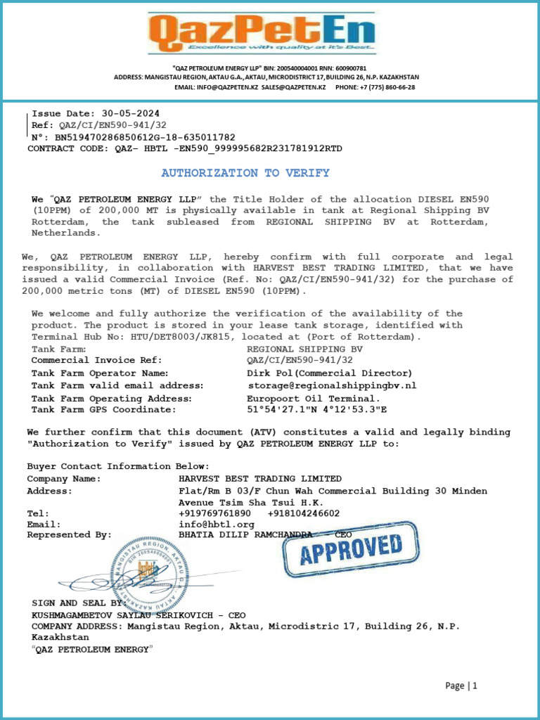 Authorization To Verify - Qazpeten | PDF