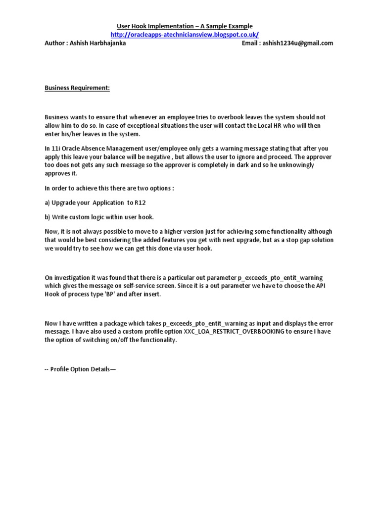 User Hook Implemantation Sample Example Pdf Parameter Computer Programming Application