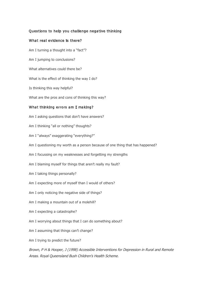 Challenge Negative Thoughts: Key Questions | PDF | Career & Growth ...