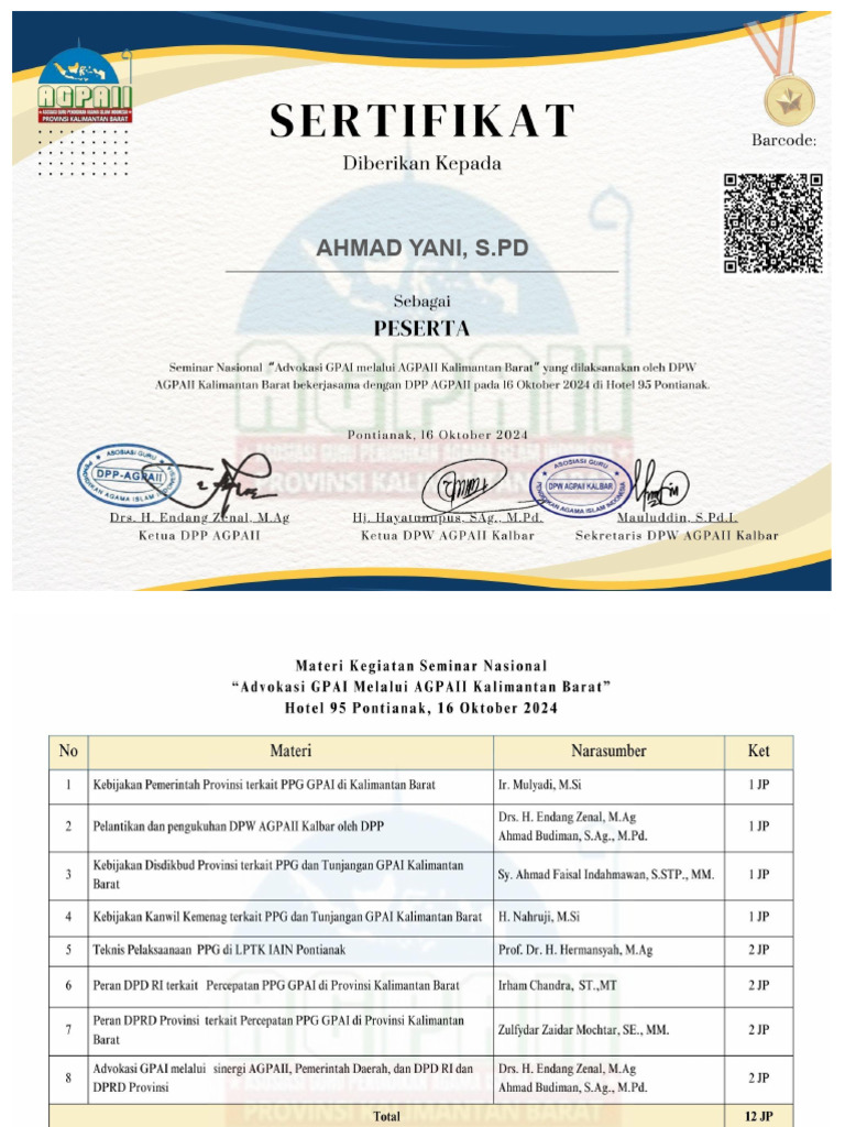 Sertifikat Nasional Ahmad Yani, S.PD | PDF
