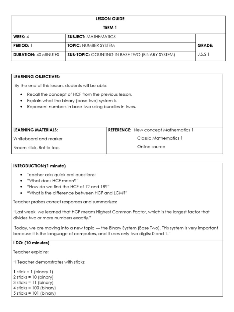 Maths Jss 1 Week 4 Period 1 | PDF | Mathematics | Human Communication
