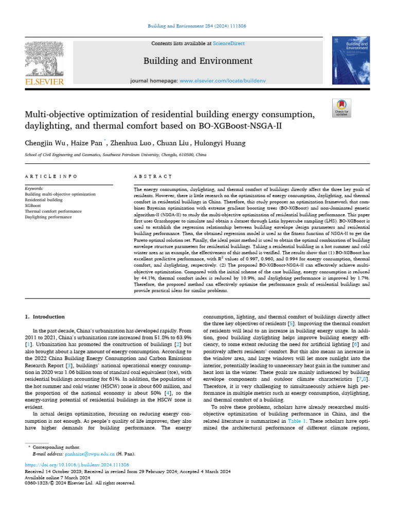 Multi-Objective Optimization of Residential Building Energy Consumption, Daylighting, and ...