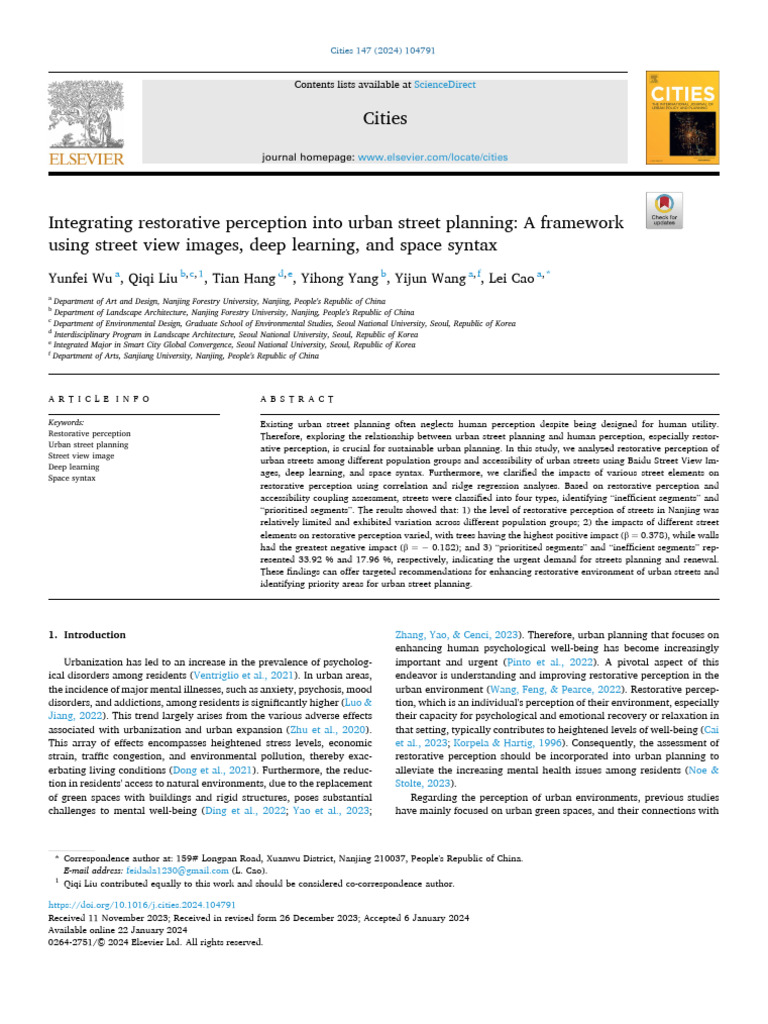 Integrating Restorative Perception Into Urban Street Planning: A ...