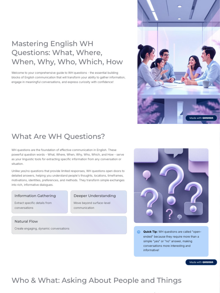 Mastering English WH Questions What Where When Why Who Which How | PDF ...