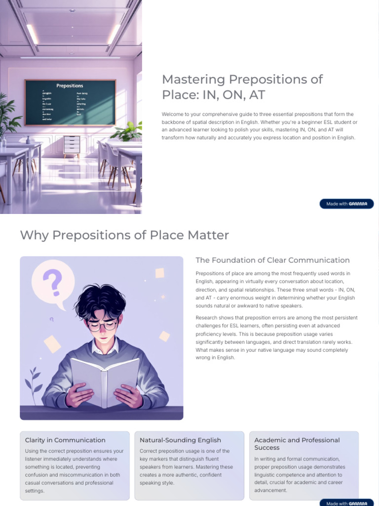 Mastering Prepositions of Place in On at | PDF | English Language ...