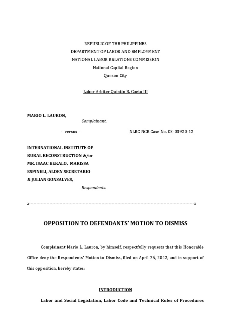 Opposition To Defendants' Motion To Dismiss | Download Free PDF | Arbitration | Pleading