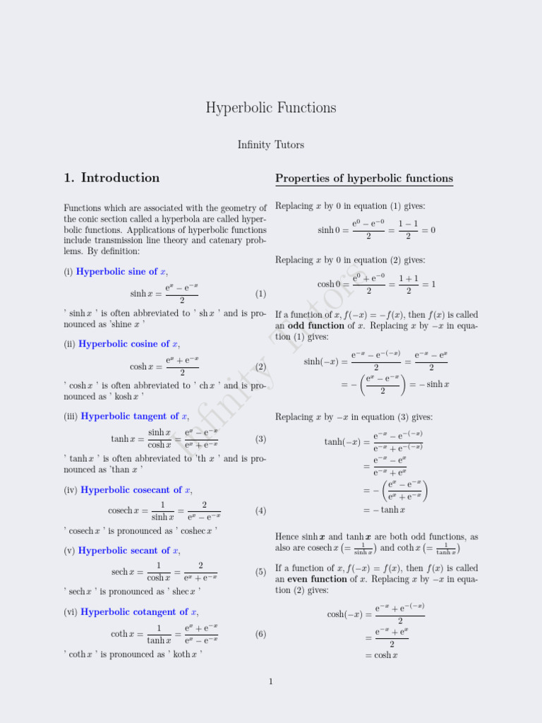 Understanding Hyperbolic Functions | PDF | Trigonometric Functions ...