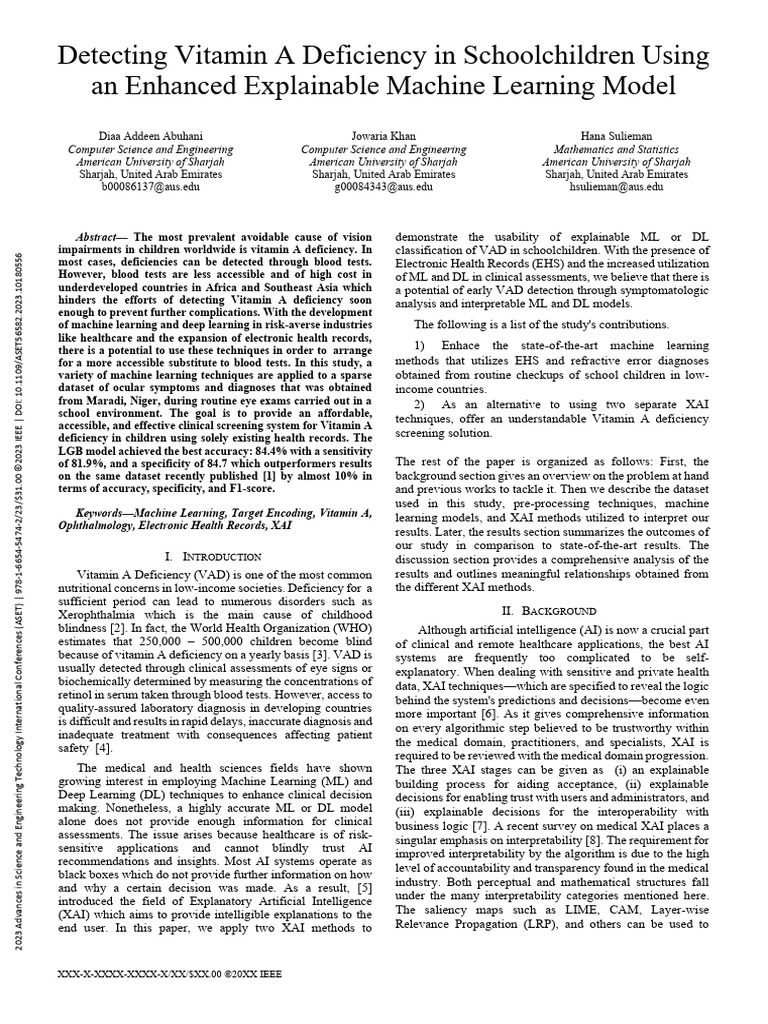 Detecting Vitamin A Deficiency in Schoolchildren Using An Enhanced ...