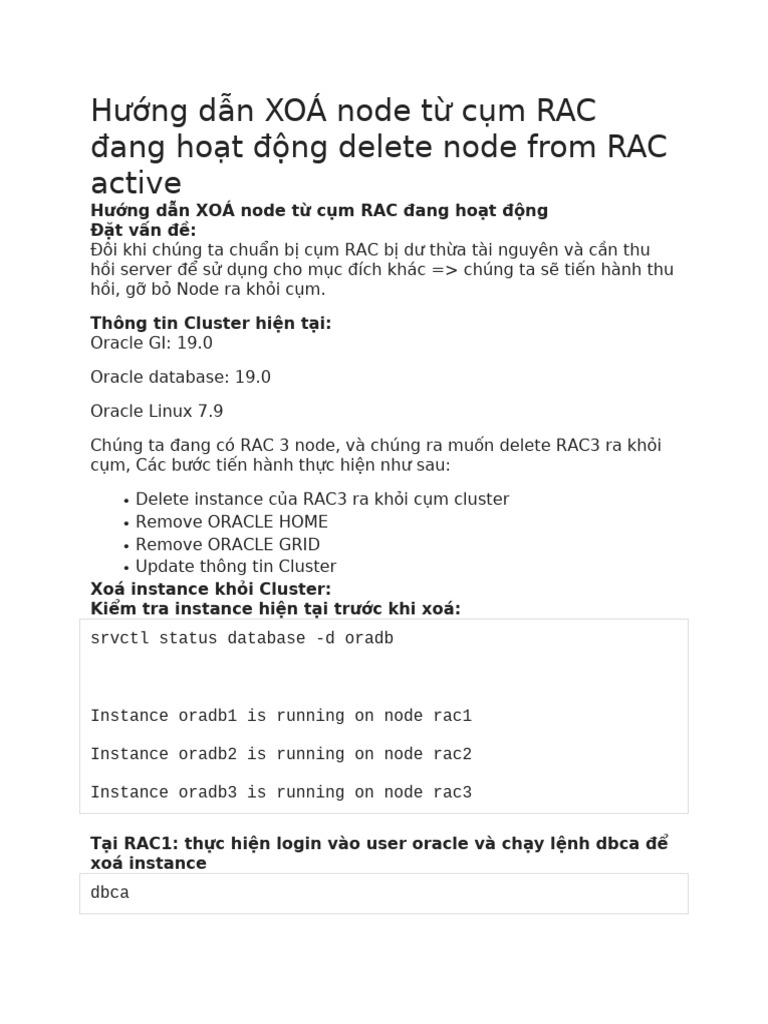 Datalinks - VN - Hướng Dẫn XOÁ Node Từ Cụm RAC Đang Hoạt Động Delete ...