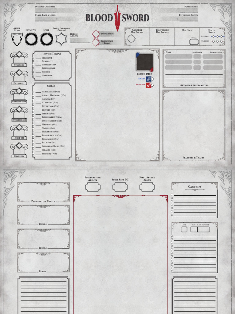 ENG Empty Sheet Blood Sword | PDF | Role Playing | Gaming