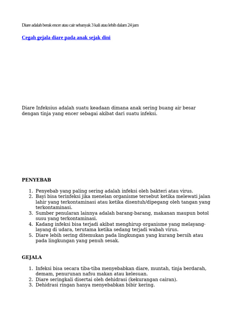 Diare Adalah Berak Encer Atau Cair Sebanyak 3 Kali Atau Lebih Dalam 24 ...