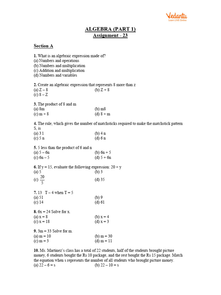 Algebra (Part 1) - Assignment - S23 - L4 | PDF | Chess Theory | Chess