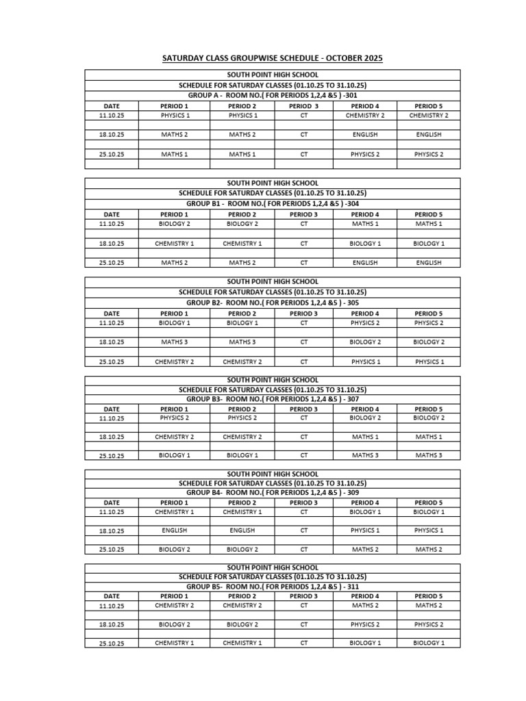 October 2025 Saturday Class Schedule | PDF | Function (Mathematics ...