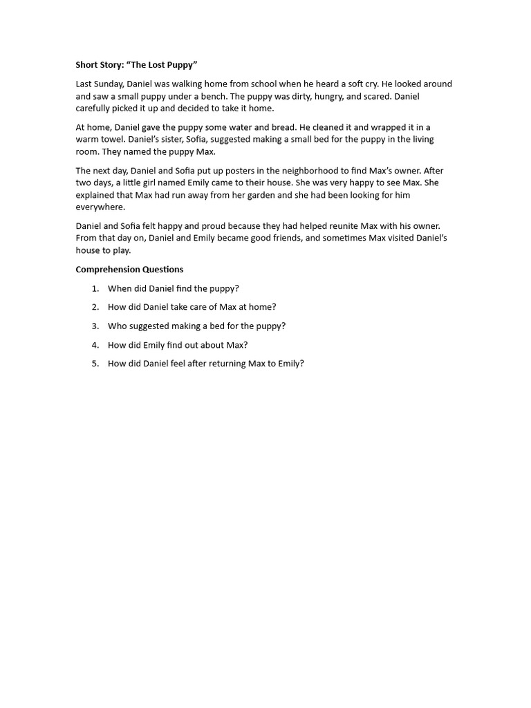 Reading Comprehension - The Lost Puppy | PDF