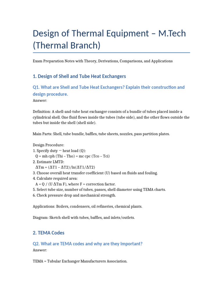 Thermal Equipment Design Notes | PDF | Heat Exchanger | Heat Transfer