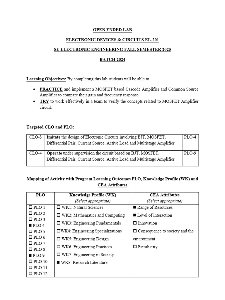 Open Ended Lab Edc El Fall 2025 | PDF | Amplifier | Electronic Engineering