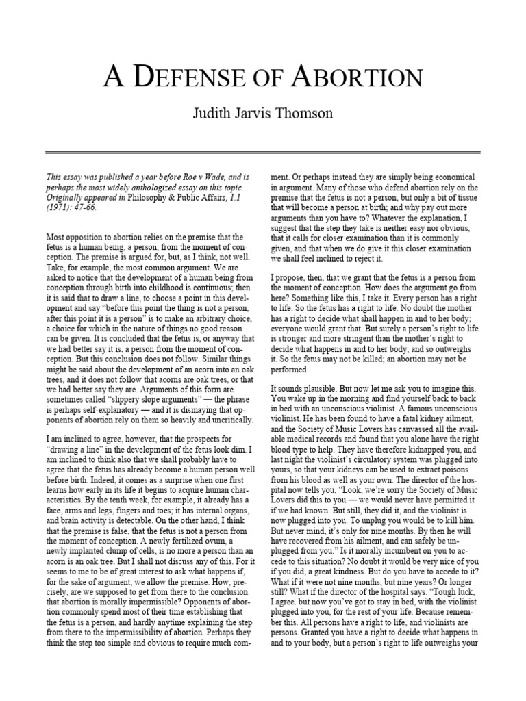Thomson's Defense of Abortion (1971) | PDF