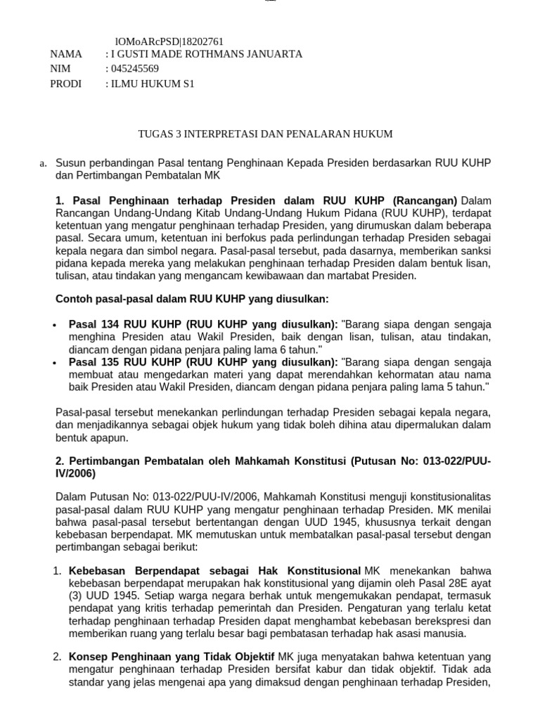 Tugas 3 Interpretasi Dan Penalaran Hukum | PDF