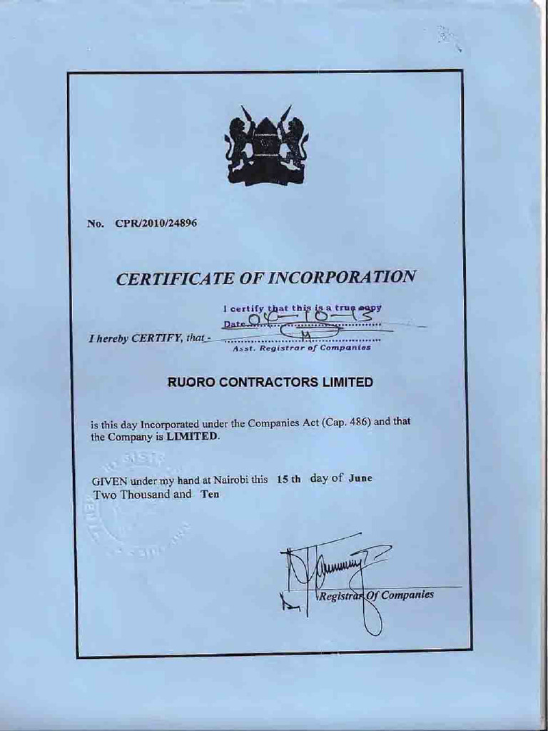 Certificate of Incoporation | PDF