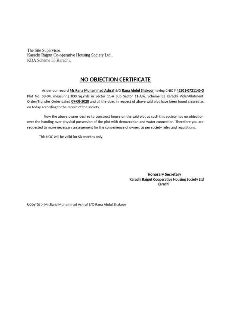 NOC for Construction Approval | PDF