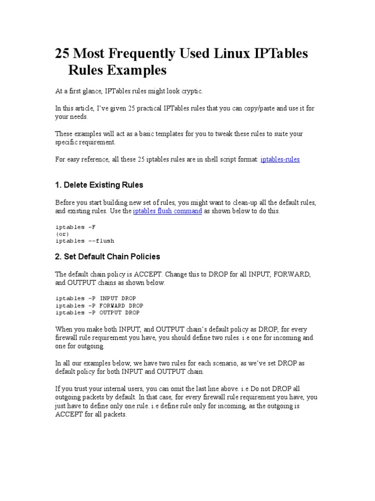 Linux IPTables Rules: Top 25 Examples | PDF | Port (Computer Networking) | Firewall (Computing)