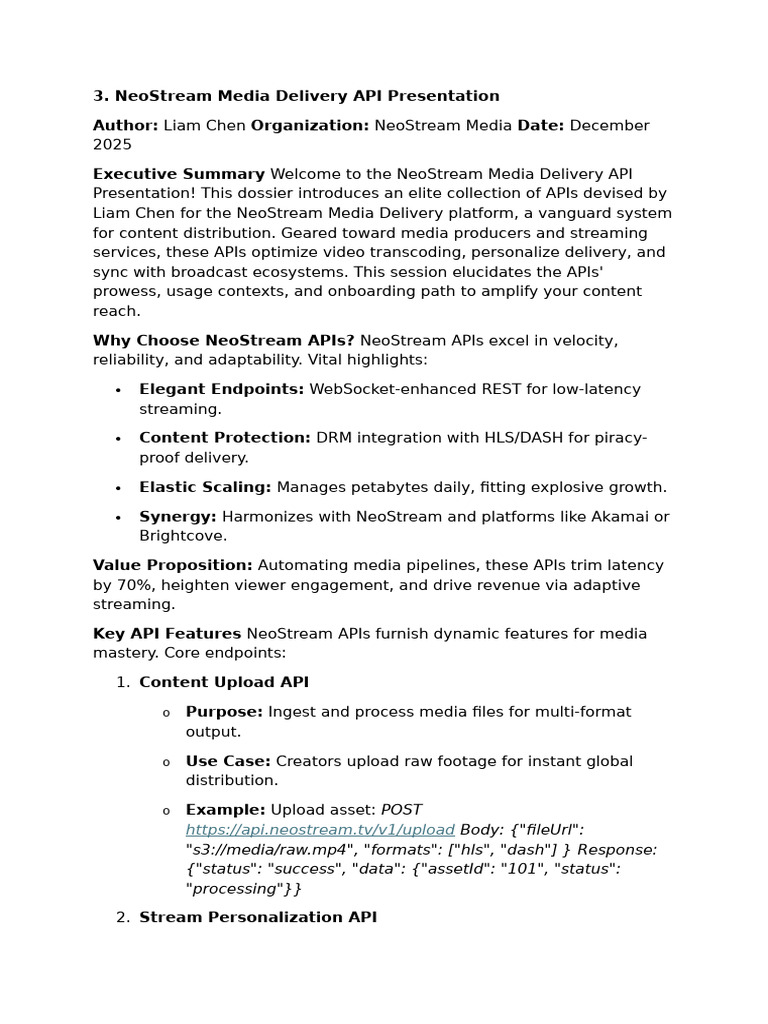 NeoStream Media Delivery API Presentation | PDF | Analytics | Computing