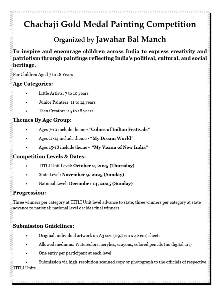JBM Chachaji Painting Competition 2025 | PDF | Paintings | Plastic Arts