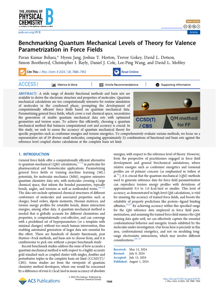 Behara Et Al 2024 Benchmarking Quantum Mechanical Levels of Theory For ...