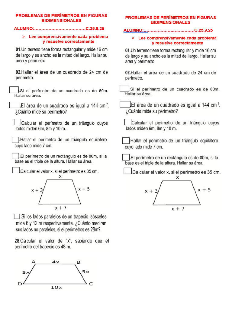 Problemas de Perímetros en Figuras Bidimensionales | PDF