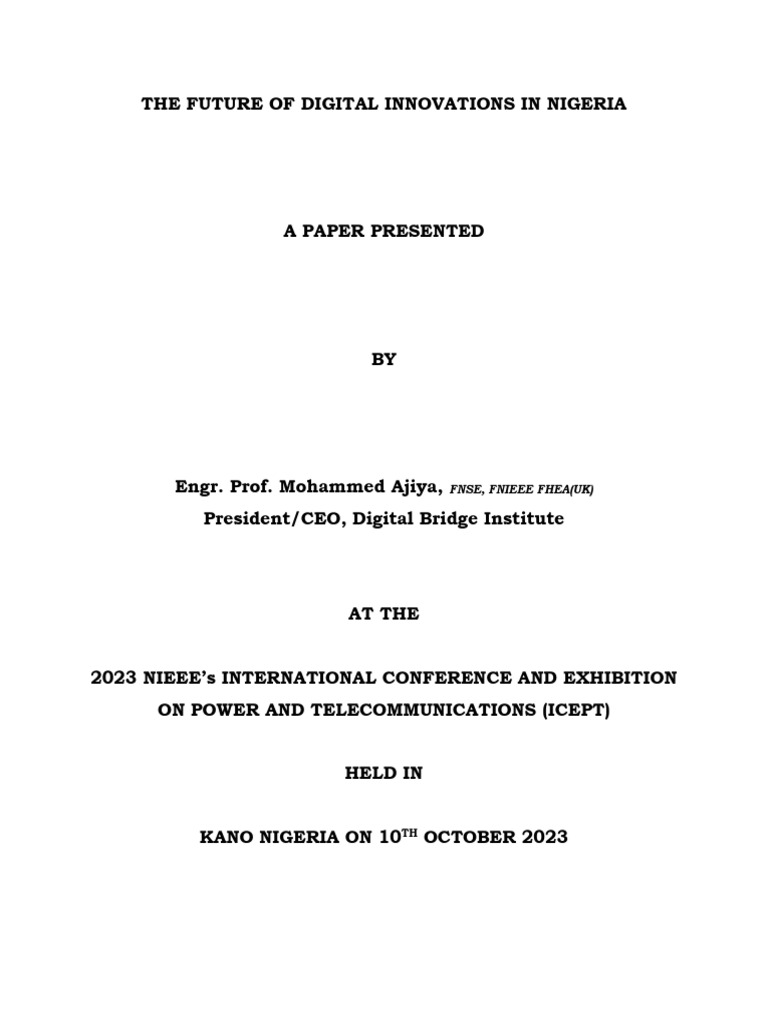 The Future of Digital Innovations in Nigeria - D1 | PDF | Innovation ...