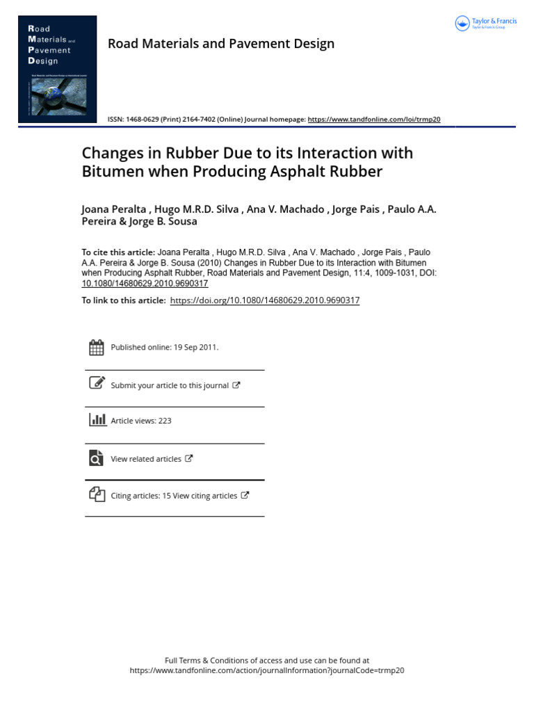 Rubber-Bitumen Interaction in Asphalt Rubber | PDF | Density | Road Surface