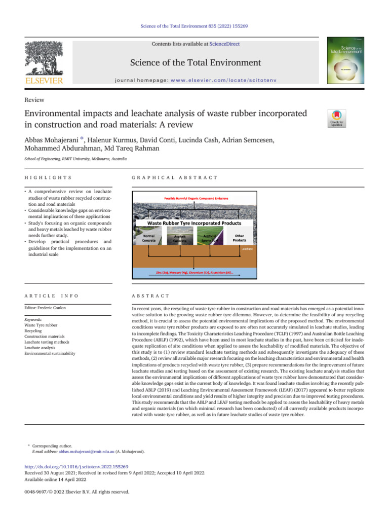 Environmental Impacts and Leachate Analysis of Waste Rubber ...