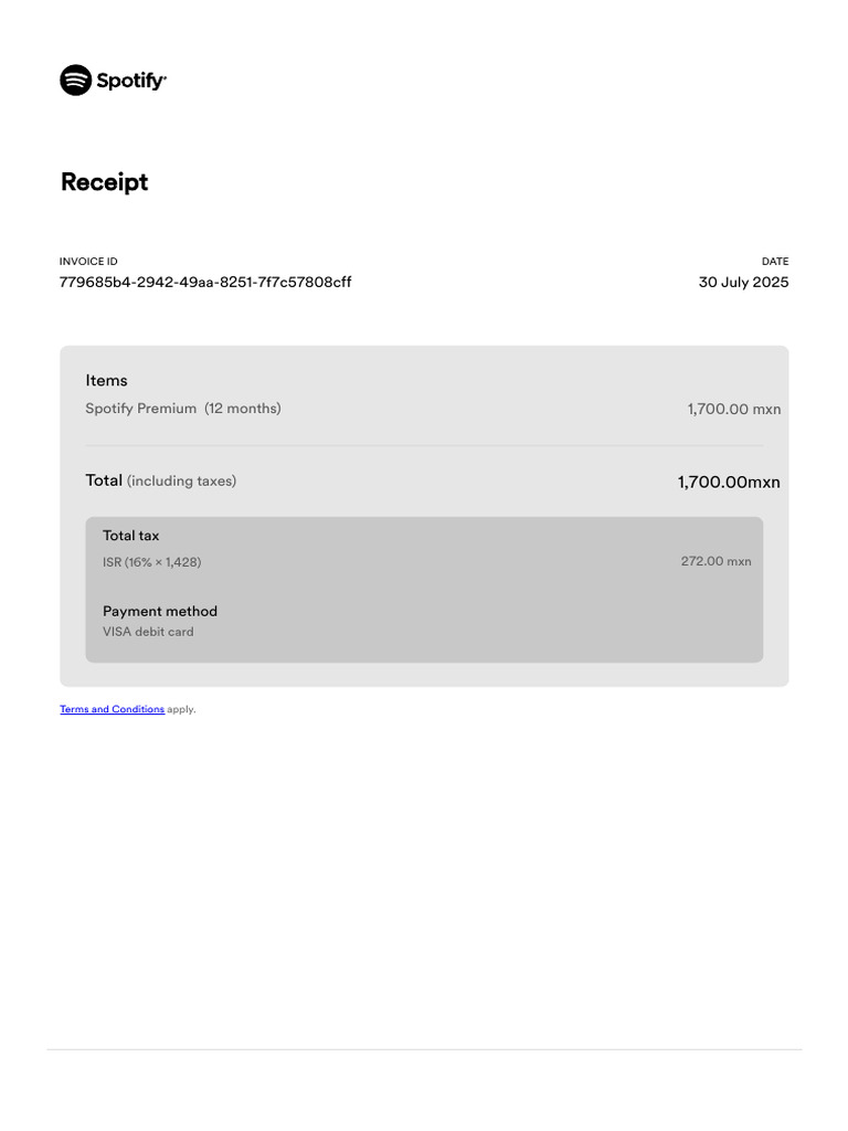 Spotify Premium Invoice - July 2025 | PDF