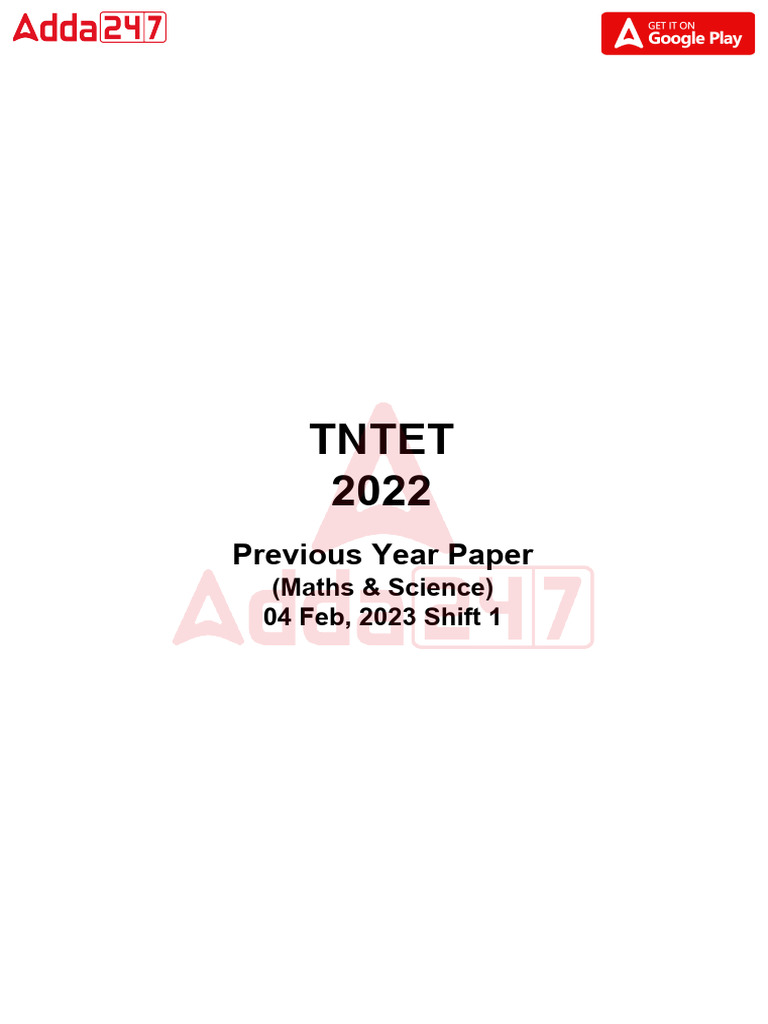 TNTET 2022 Maths Science Official Paper II Held On 04 Feb 2023 Shift 1 ...