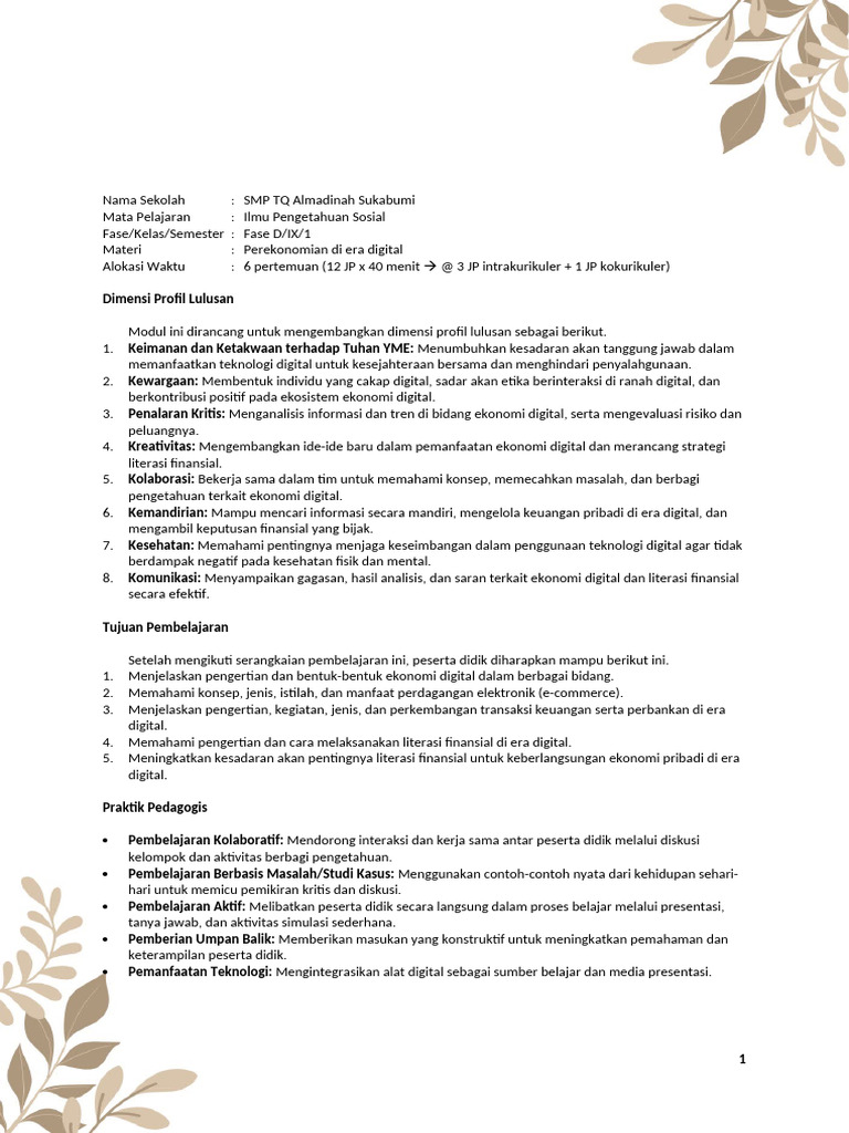 MODUL AJAR PM 02 IPS 9 SMT1 2025-2026 (Anwark) - Revisi | PDF