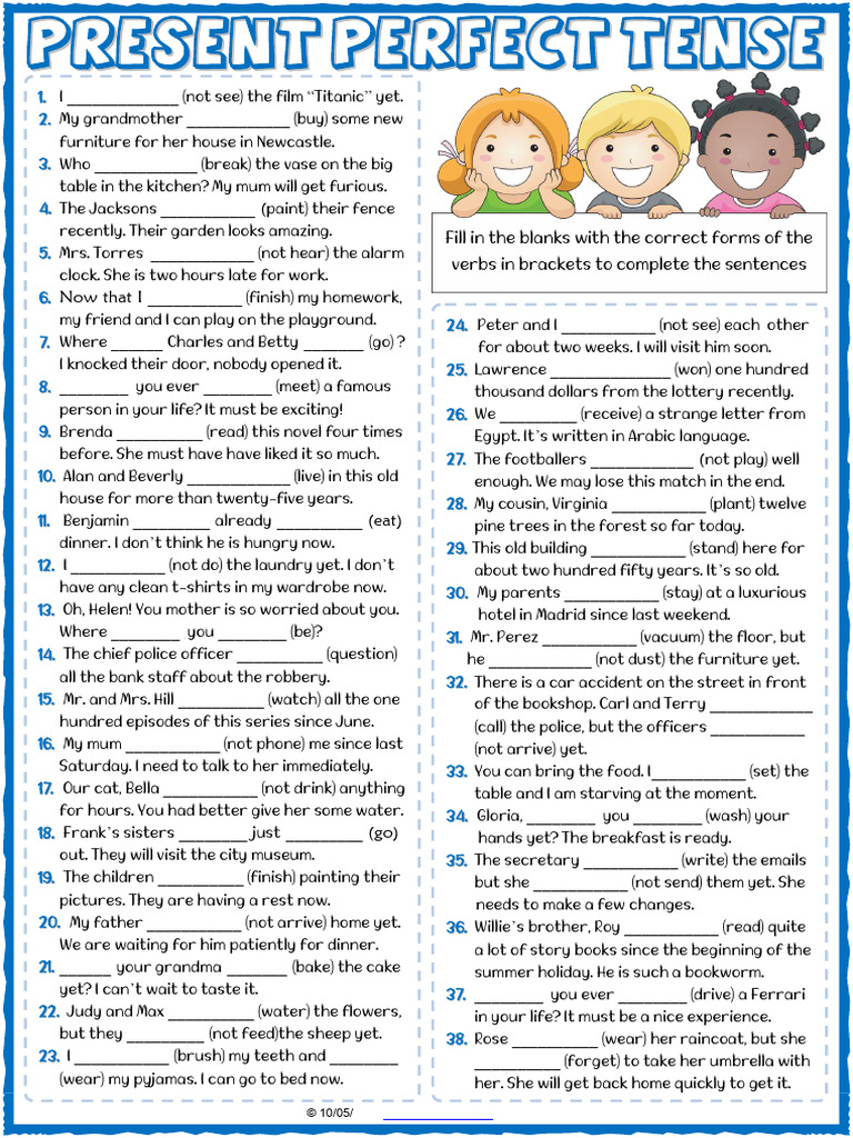 Present Perfect Tense Esl Printable Gap Fill Exercise Worksheet ...