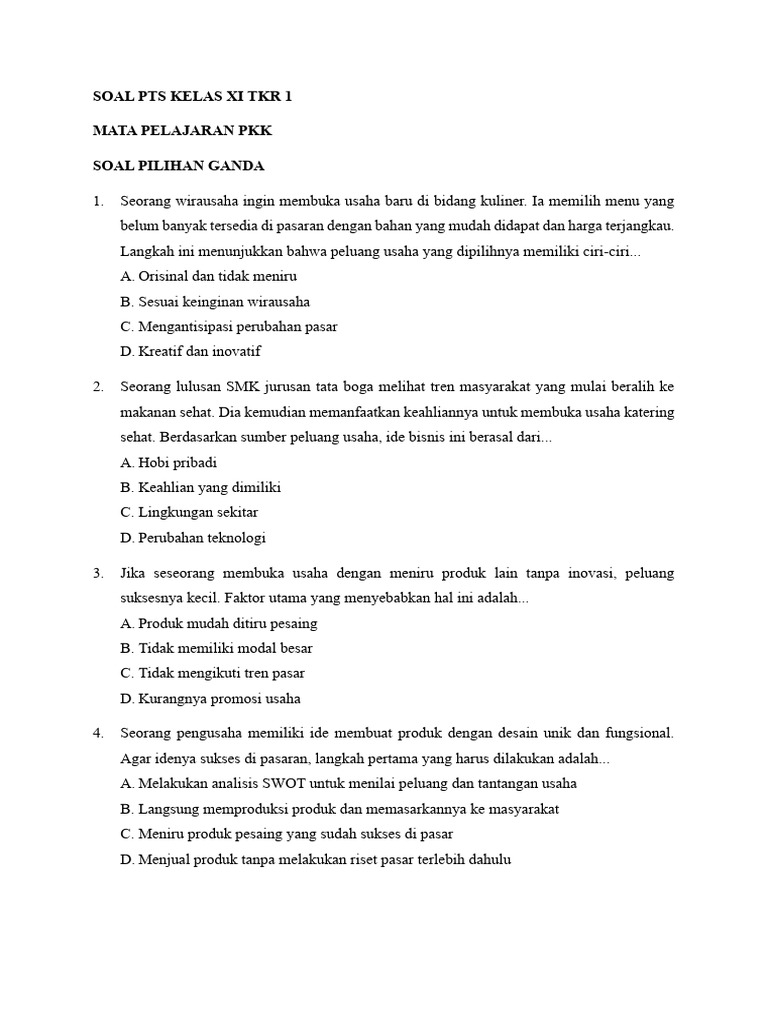 Soal PTS Kelas Xi TKR 1 | PDF