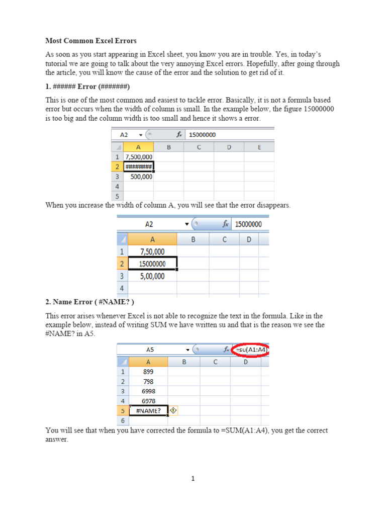 Common Excel Errors Explained | PDF