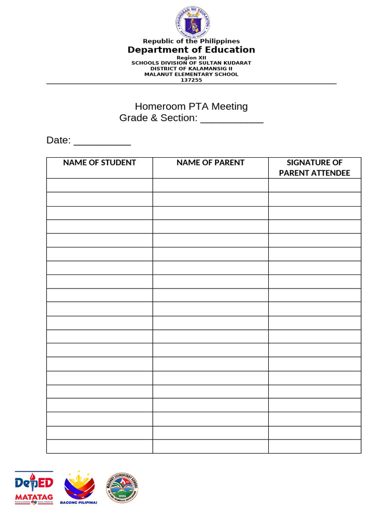 Pta Attendance Sheet | PDF