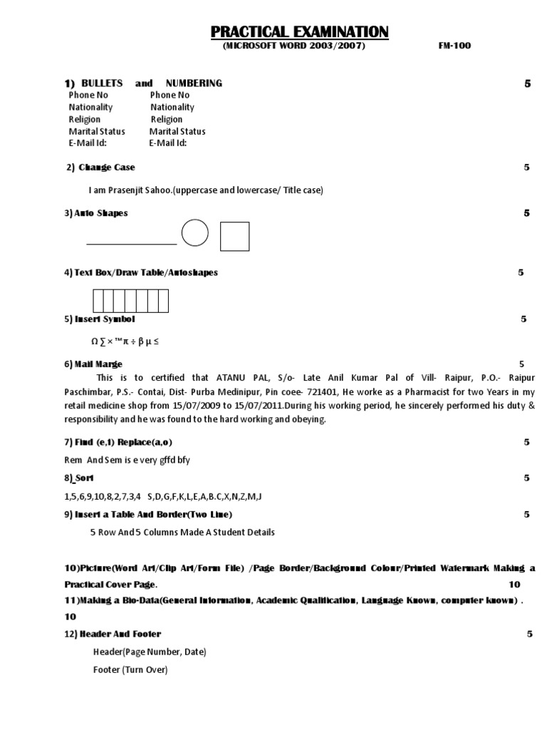 Practical Examination CF | PDF