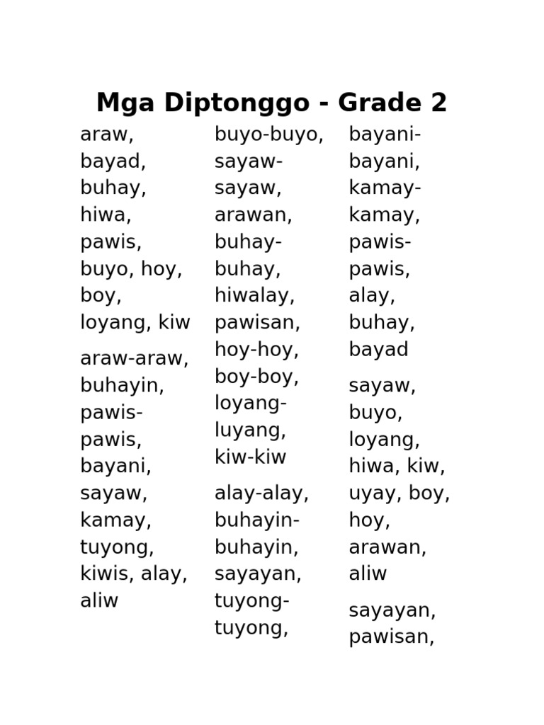 Diptonggo Grade2 Words | PDF