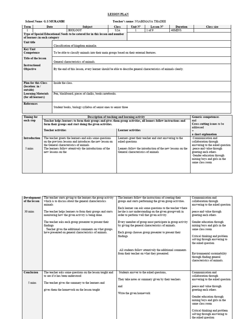 Biology Lesson Plans for S2A, S3A, S3B | PDF | Learning | Teachers